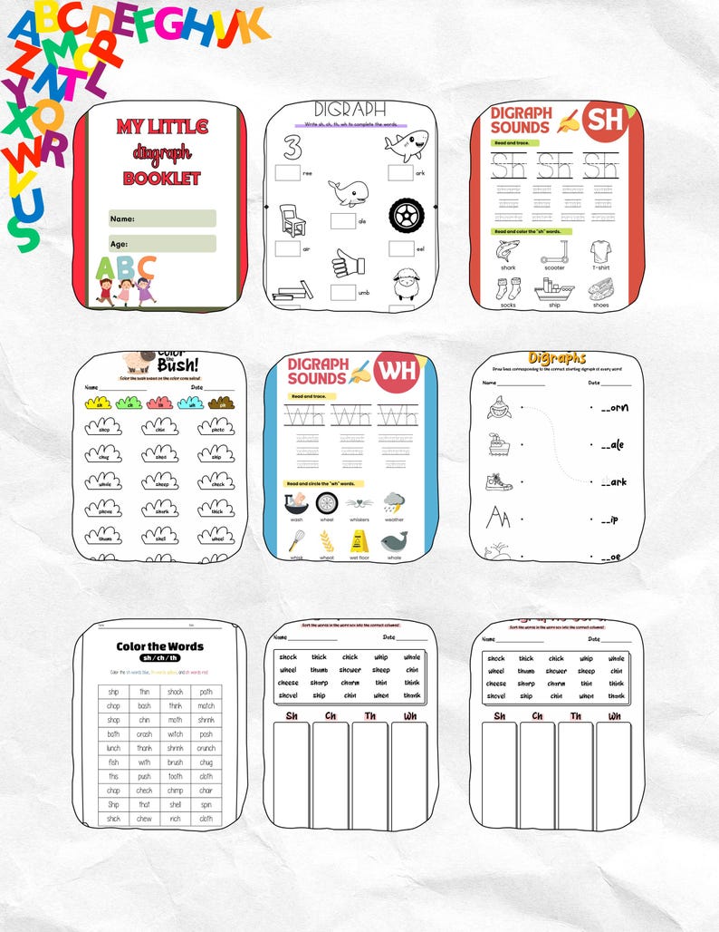 Digraph Activity Worksheets for Kids | Ch Sh Th Wh Phonics (printable ...