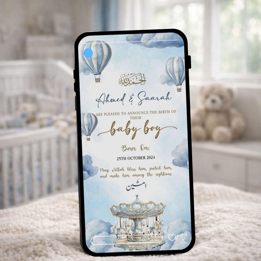 Blue Newborn Introduction Card | Printable Welcome Template | Editable ...