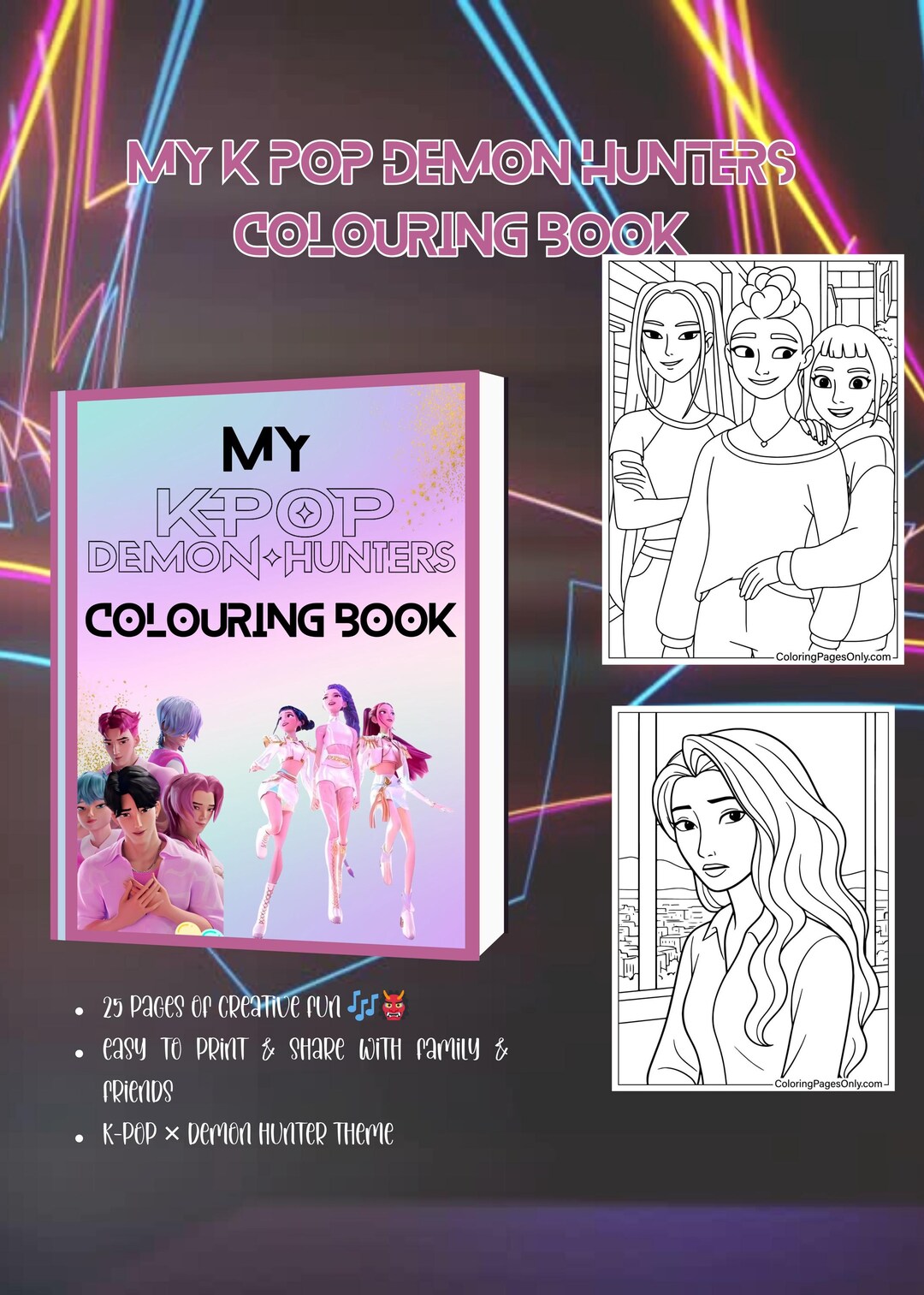 K-pop Demon Hunters Coloring Book, Fan Art Coloring Teens & K-pop Fans ...