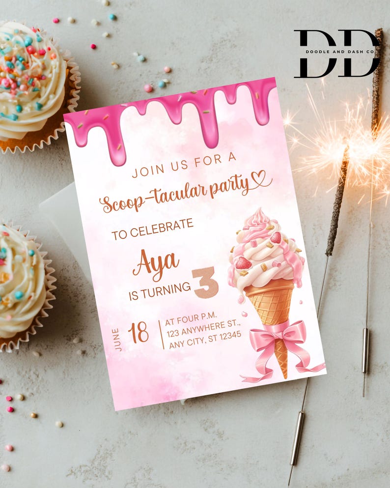 Ice Cream Scoop Birthday Invitation – 5×7 Digital Download - Etsy