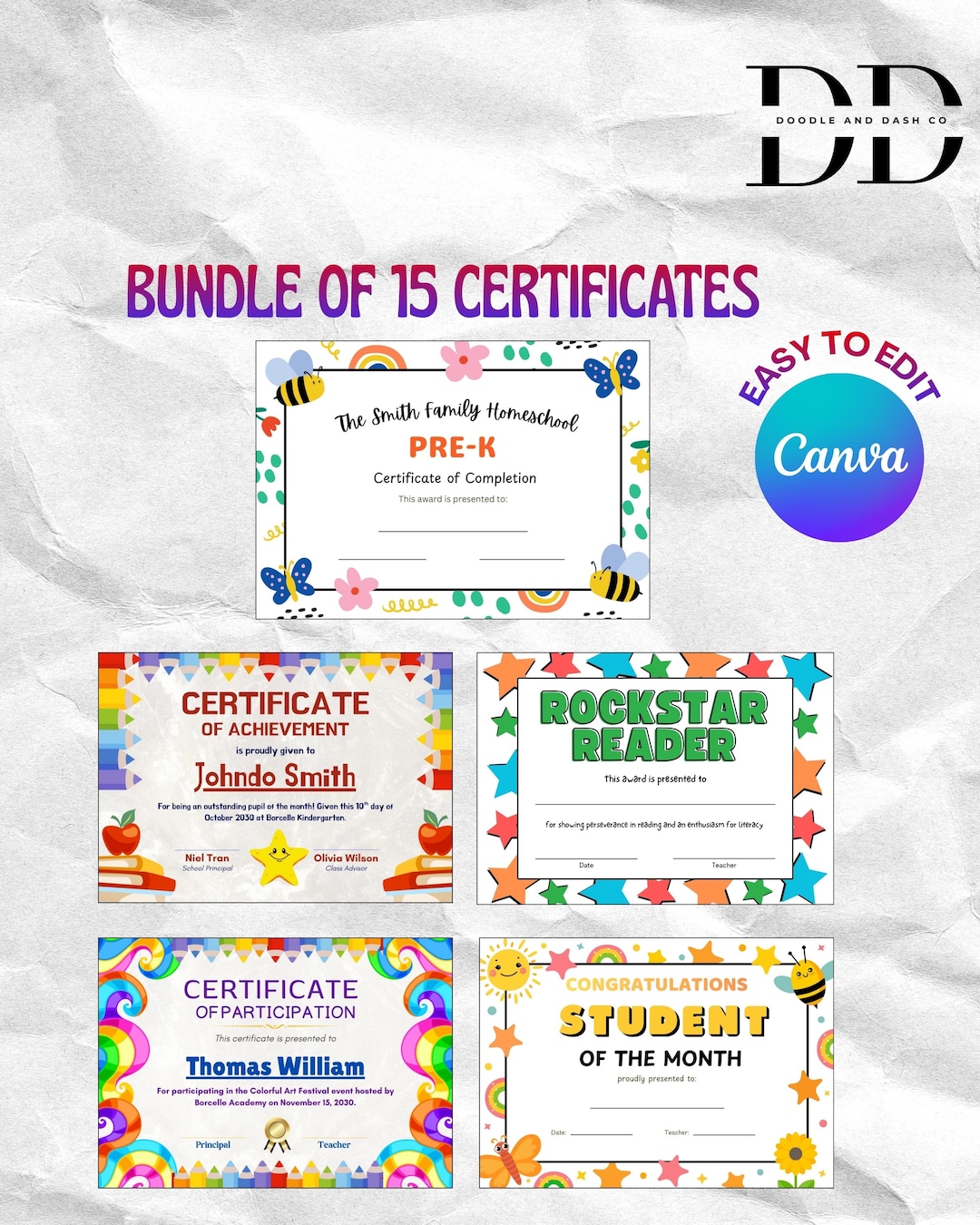 Editable School Certificates Bundle | Canva Templates (digital Download ...