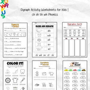 Digraph Activity Worksheets for Kids | Ch Sh Th Wh Phonics (printable ...