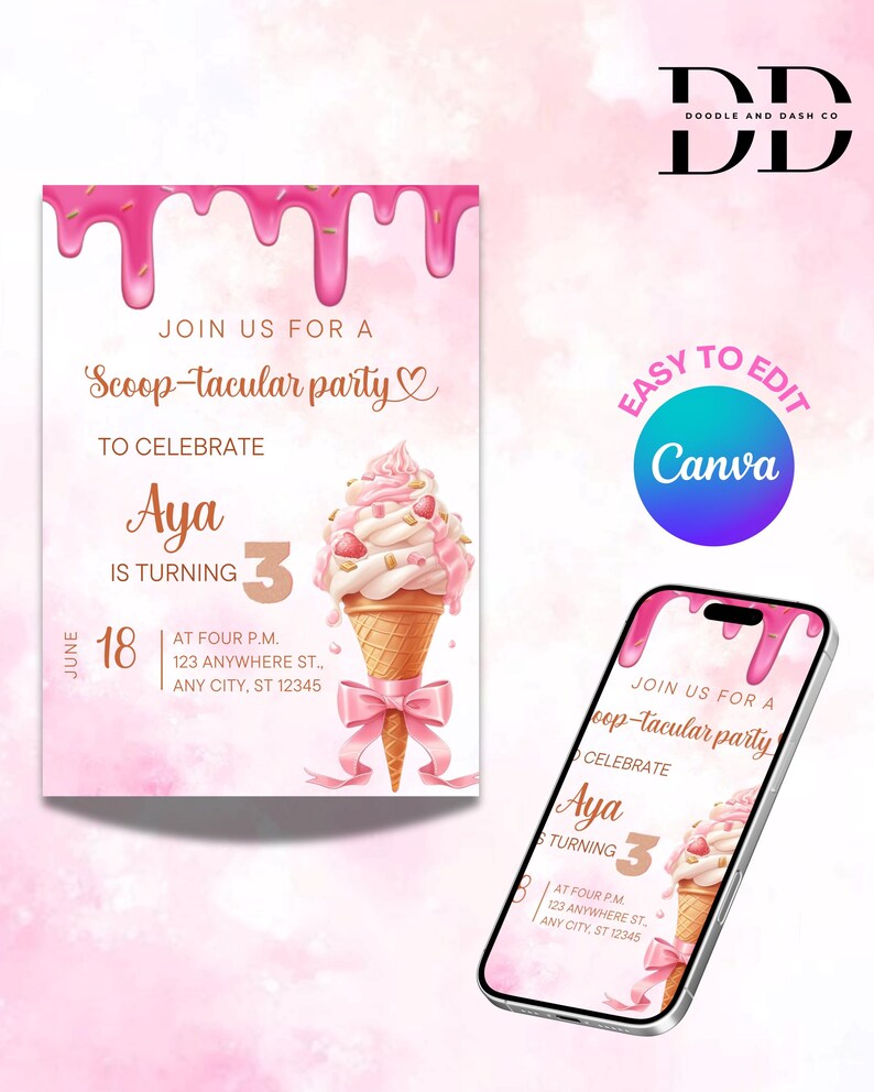 Ice Cream Scoop Birthday Invitation – 5×7 Digital Download - Etsy