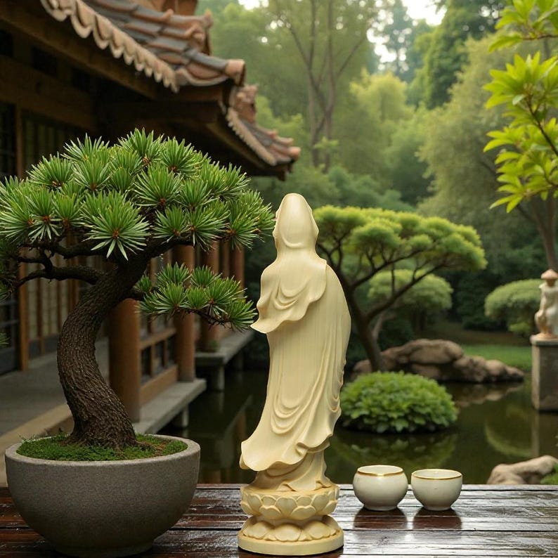 Hand Carved Cypress Kuan Yin Statue | Zen Meditation Decor - Etsy