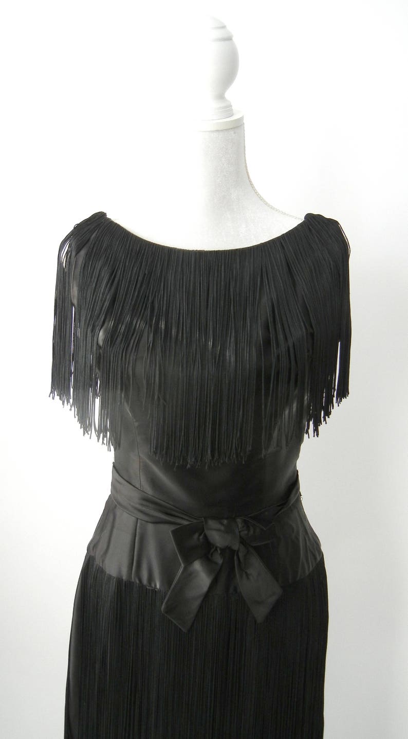 Vintage 1960s Black Fringed Flapper Style 1920s Satin Dress - Etsy