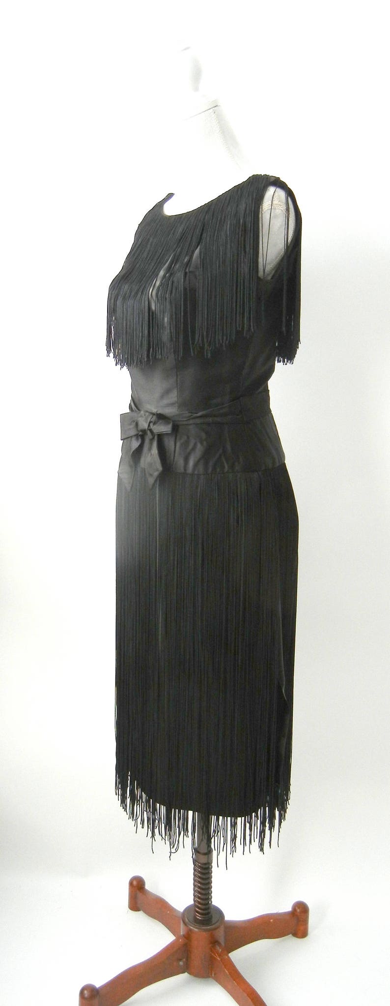 Vintage 1960s Black Fringed Flapper Style 1920s Satin Dress - Etsy