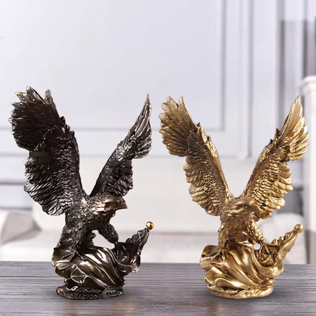Eagle Statue Antique Bronze Sculpture, Eagle Decor Bird Figurine, Resin ...