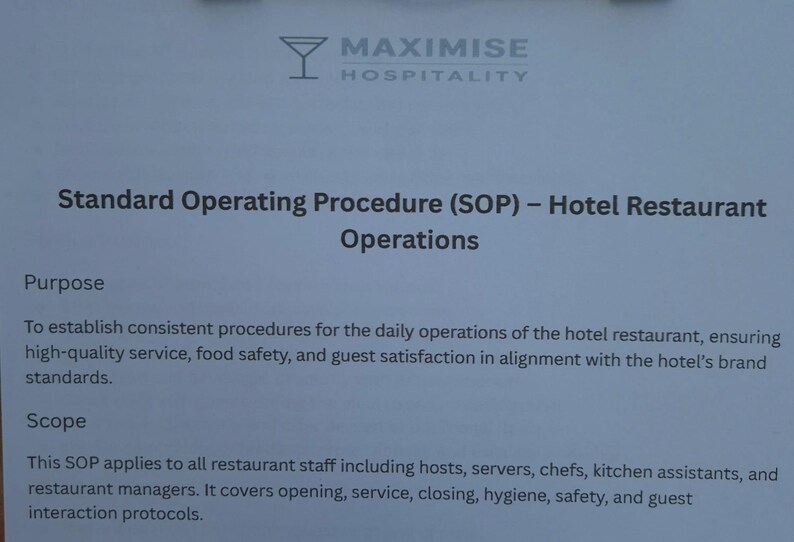 Hospitality SOP Template | Standard Operating Procedure | Restaurant ...
