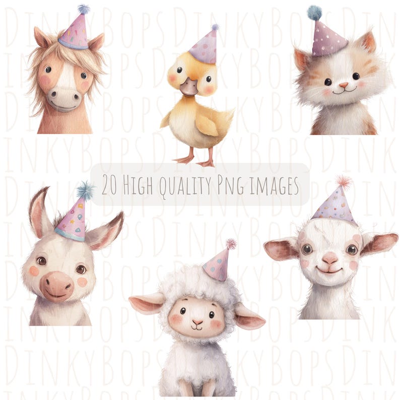 Watercolor Farm Birthday Clipart, Cute Animal Pngs for Kids Party ...