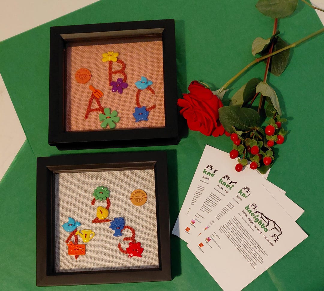 Button Art Gift Set - 2 Piece Unique Jute ABC & 123 Deep Box Frames ...