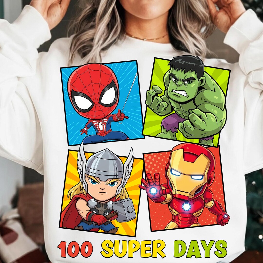 Superhero 100 Days of School Png, Cartoon Movie 100 Days Png, 100 Super ...