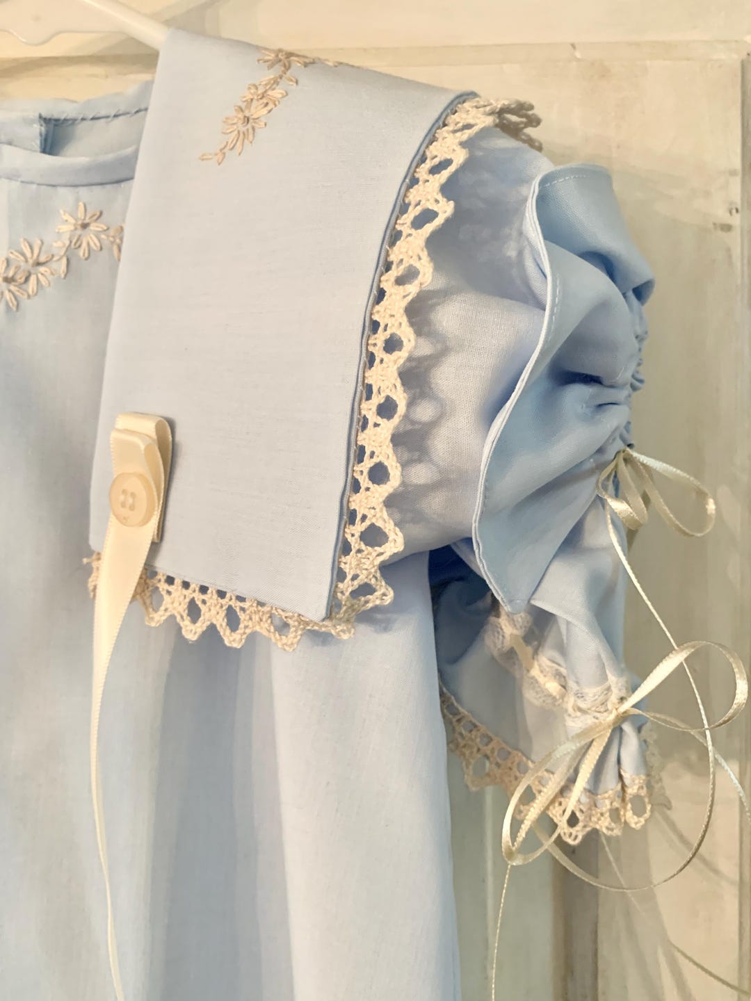 Blue Day Gown and Bonnet Set With Ecru Embroidery - Etsy