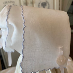 White Bonnet Embroidered in Blue - Etsy