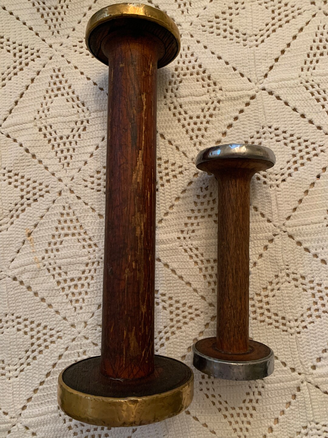 Two Old Wooden Bobbins With Metal Edges - Etsy