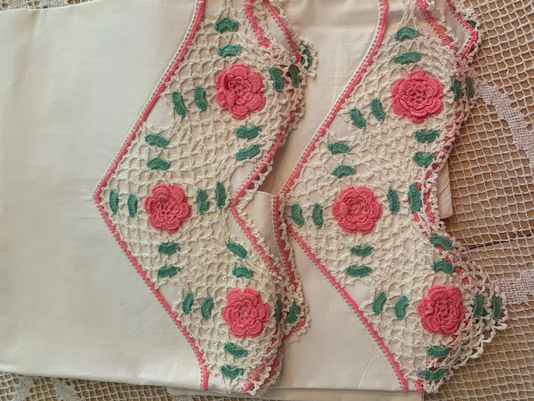 Set of Two Fancy Rose Crochet Pillowcases - Etsy