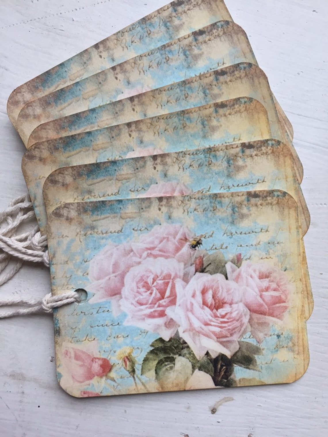 Gift Tags Pink French Country Floral Tags Pink Shabby Roses | Etsy