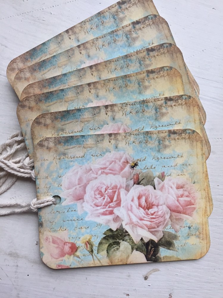 Pink Rose Gift Tags: French Country Shabby Chic Decor, Set of 6 - Etsy