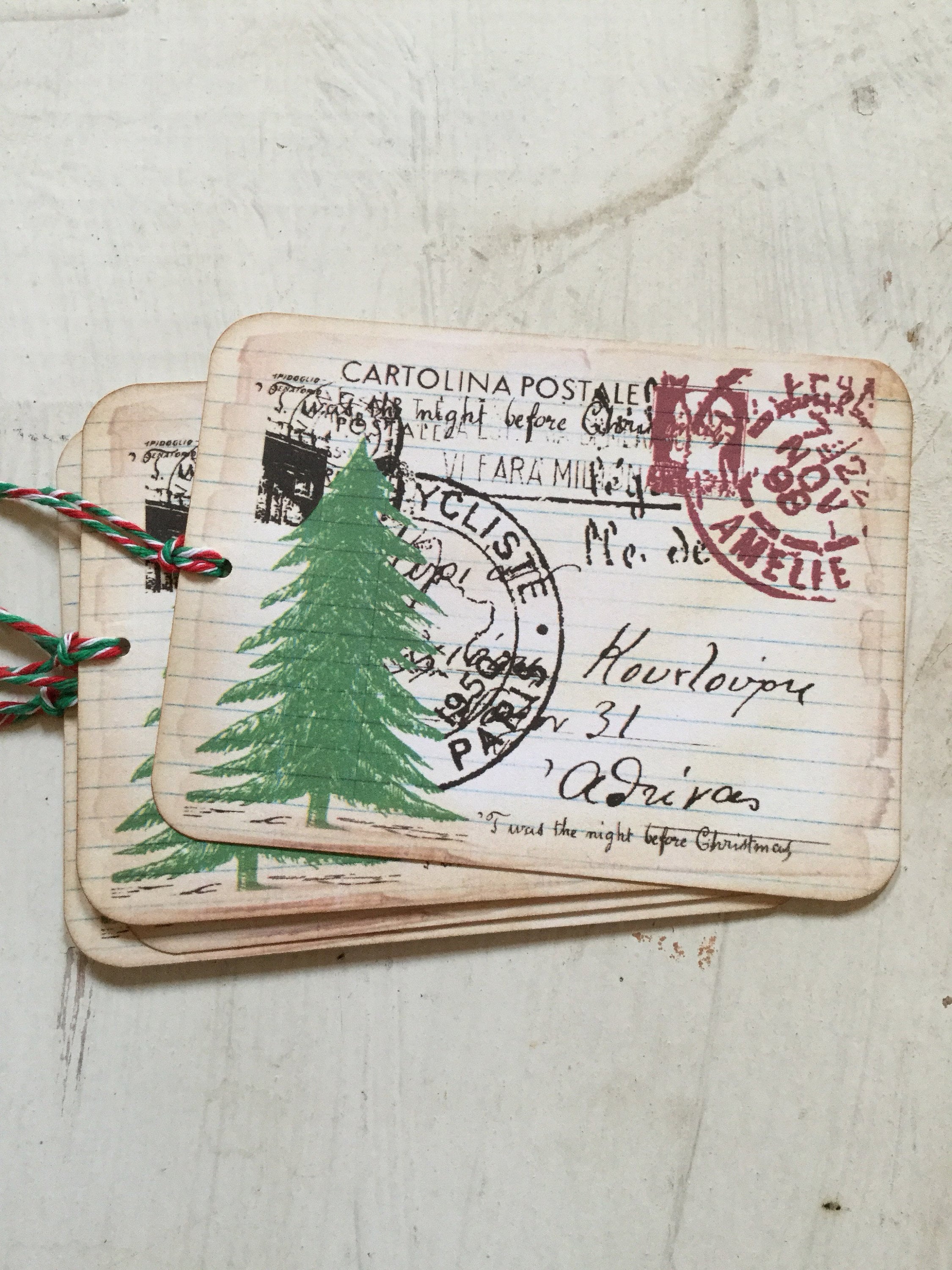 Vintage Christmas Gift Tags, Woodland Postcard Style, Set of 4 - Etsy