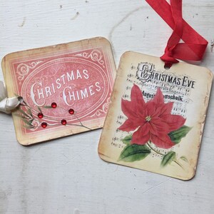 Christmas Holiday Gift Tags Sheet Music Poinsettia Holiday Greens Gift ...