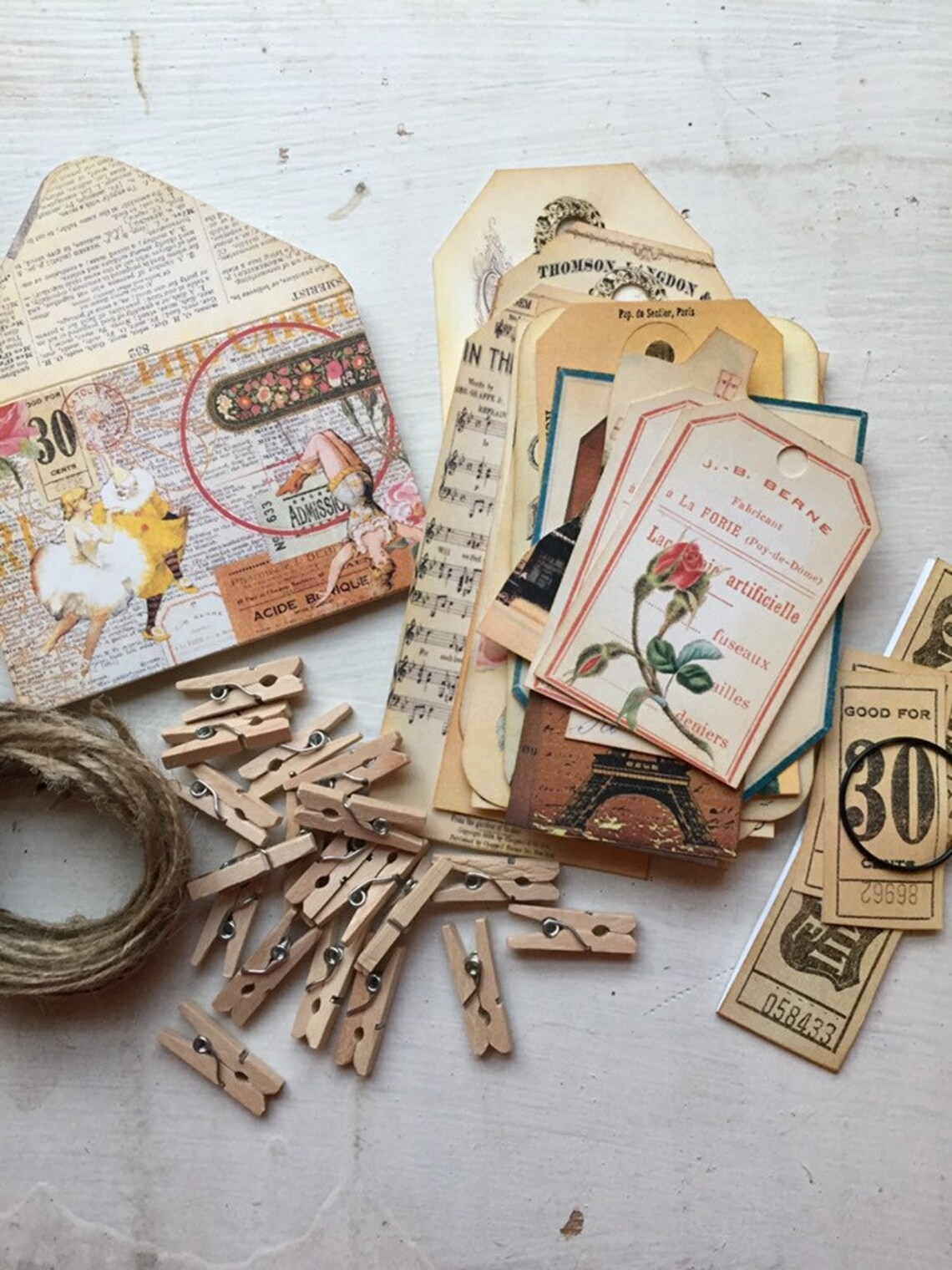 Antique Paper Ephemera Pack 15 Piece Card Stock Handmade | Etsy