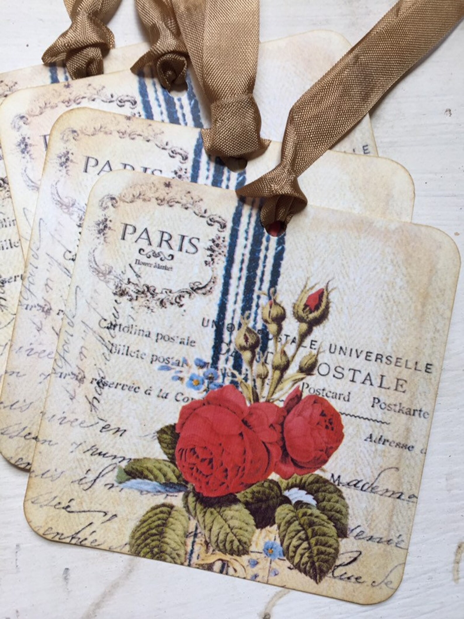 Gift Tags French Counry Shabby Roses Tags Red Roses French | Etsy