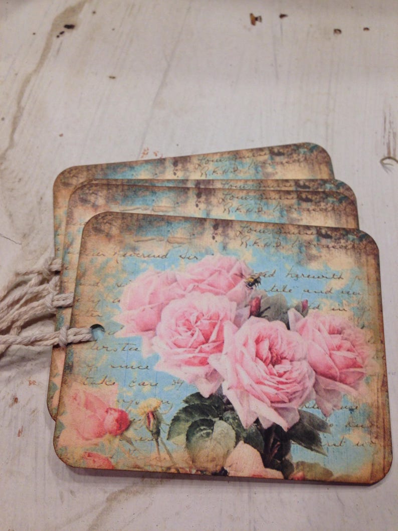 Gift Tags Pink French Country Floral Tags Pink Shabby Roses - Etsy