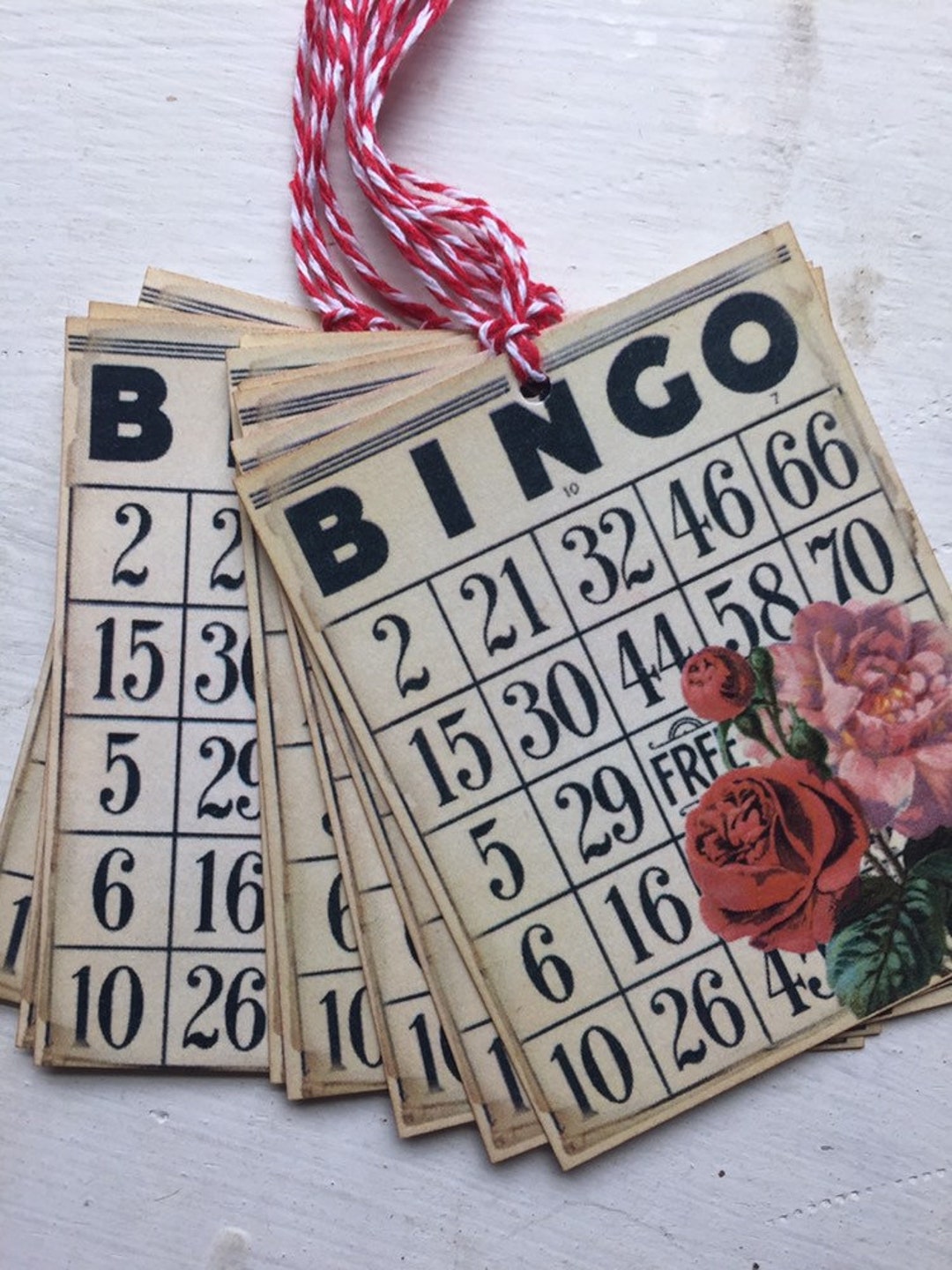 Distressed BINGO Tags Vintage Shabby Chic Rose Tags Vintage Style Tags ...