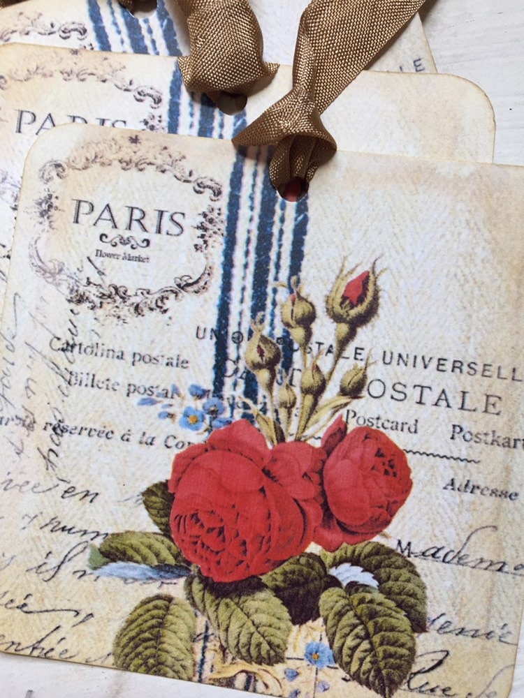 Gift Tags French Counry Shabby Roses Tags Red Roses French | Etsy