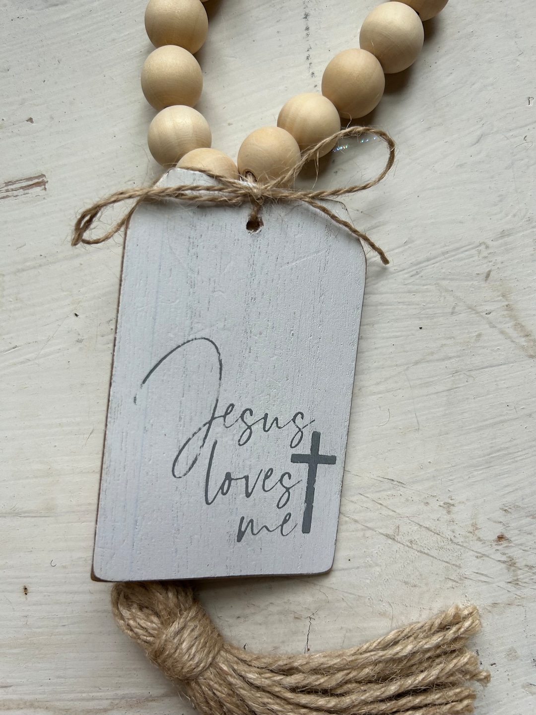 Jesus Loves Me Religious Christian Mini Farmhouse Beads With Wooden Tag ...