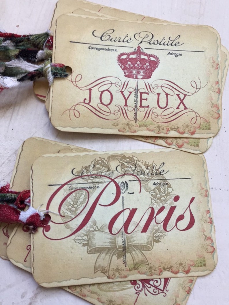 Flea Market Tags French Christmas Holiday Postcard Gift Tags | Etsy