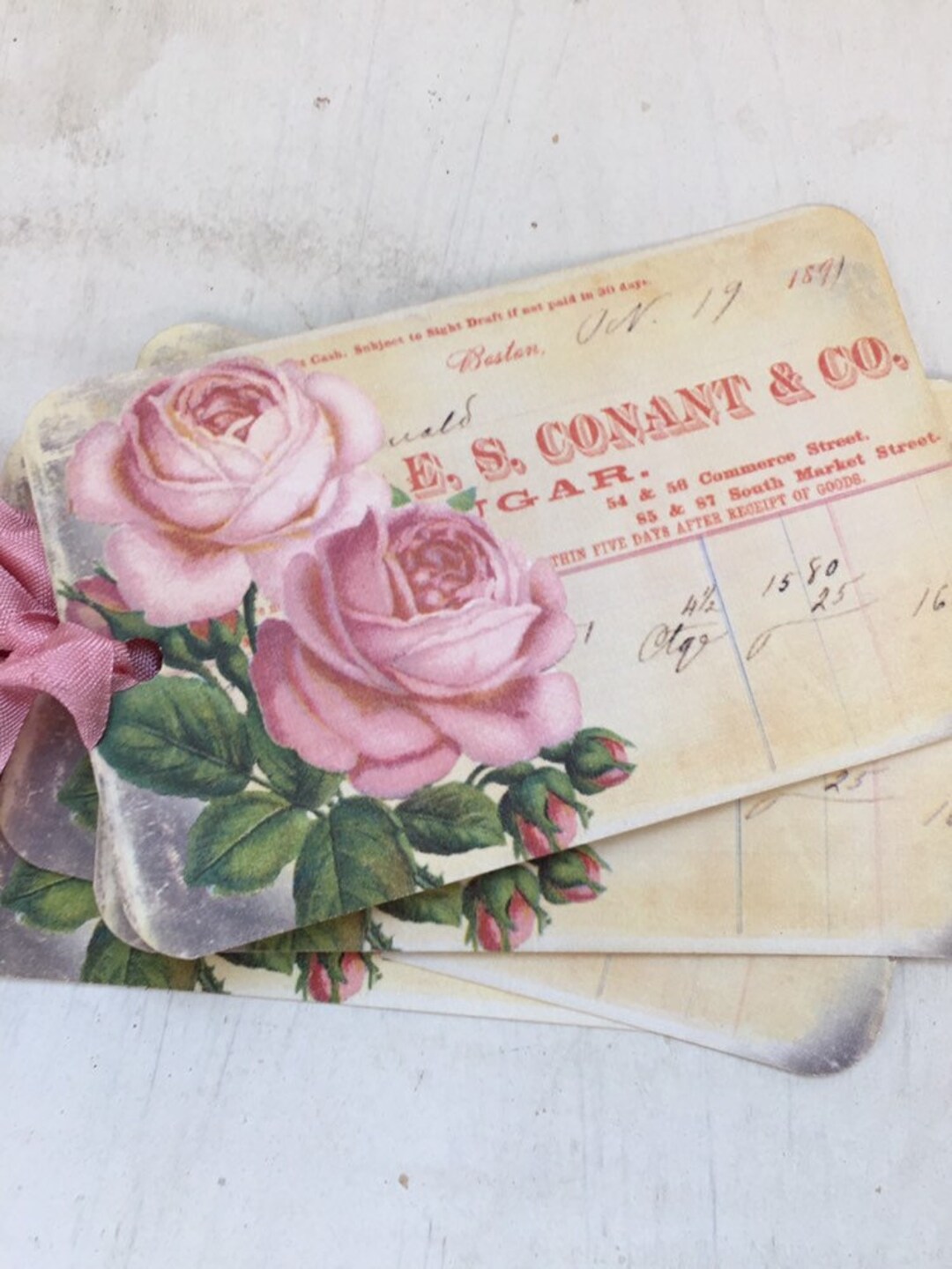 Gift Tags Pink Roses Vintage Receipt Tags French Inspired Tags Shabby ...