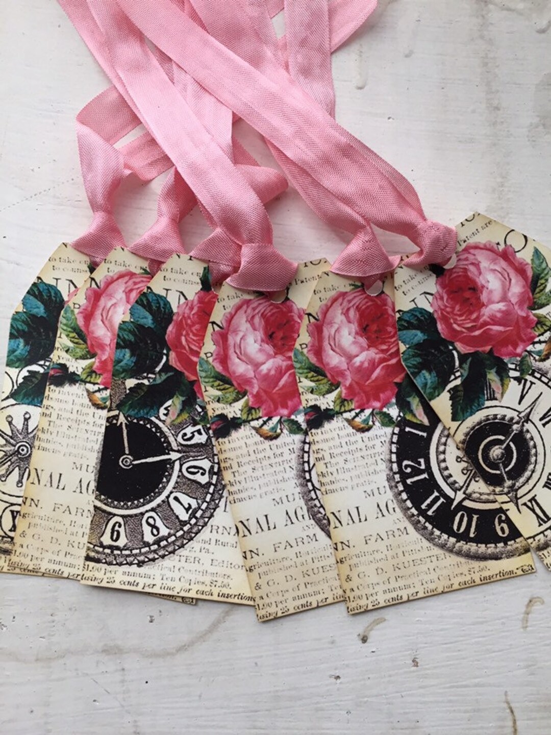 Gift Tags Roses in Time French Hang Tags Shabby Pink Roses Tags Vintage ...