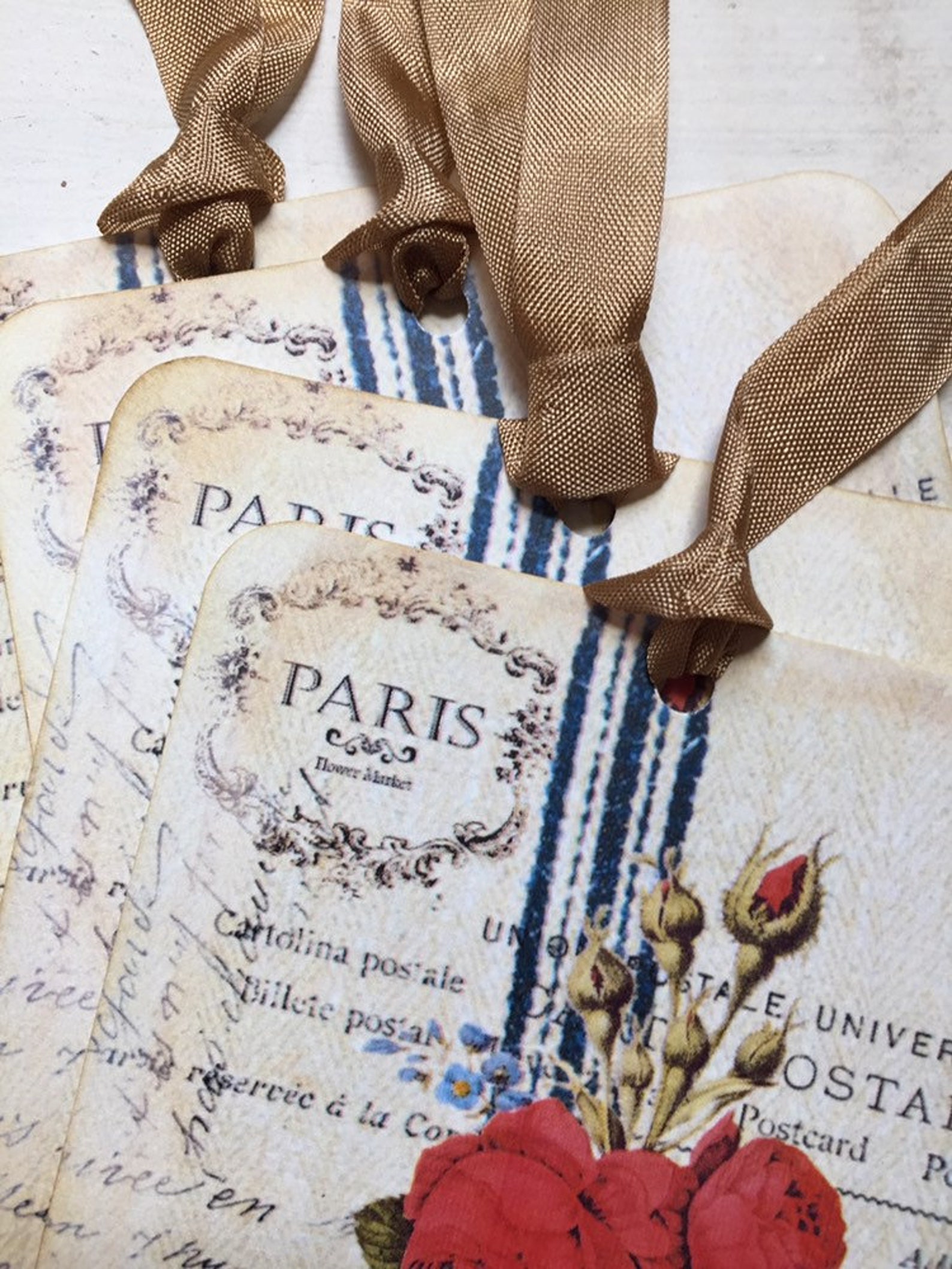 Gift Tags French Counry Shabby Roses Tags Red Roses French | Etsy