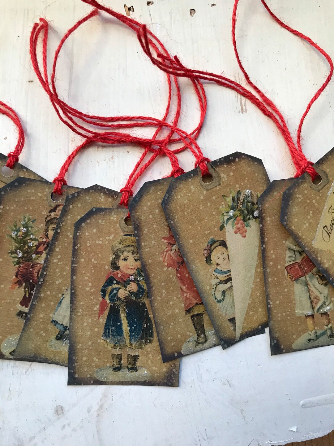 Gift Tags Assorted Vintage Primitive Christmas Tags Santa Claus Vintage ...