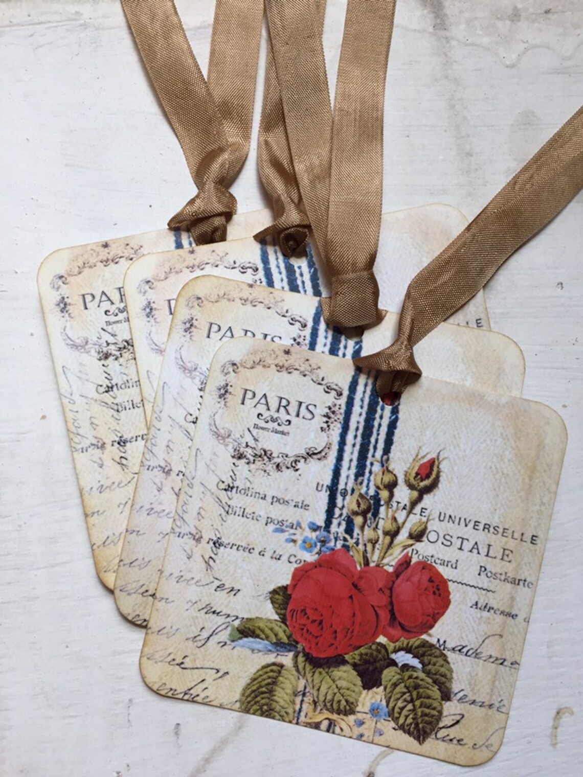 Gift Tags French Counry Shabby Roses Tags Red Roses French | Etsy