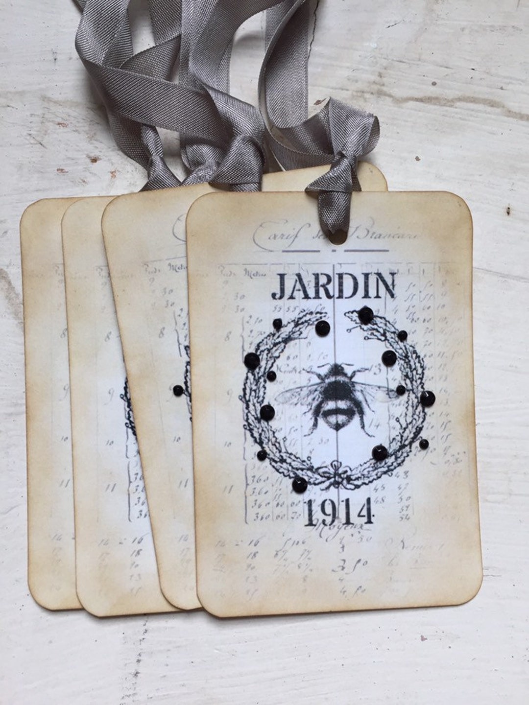 Ledger Gift Tags French Ledger Receipt Tags Jardin Bee Tags Farmhouse ...