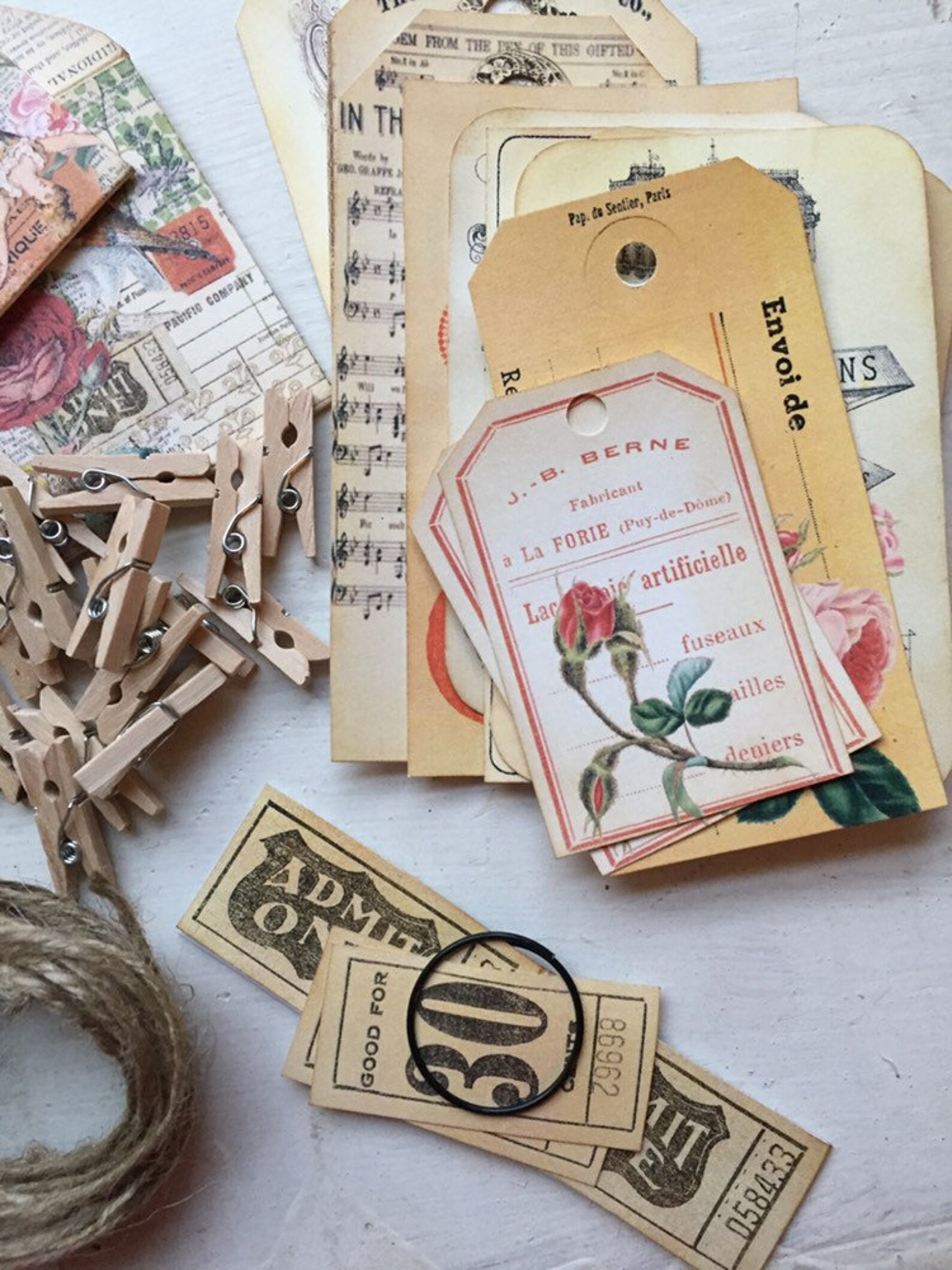Antique Paper Ephemera Pack 15 Piece Card Stock Handmade | Etsy