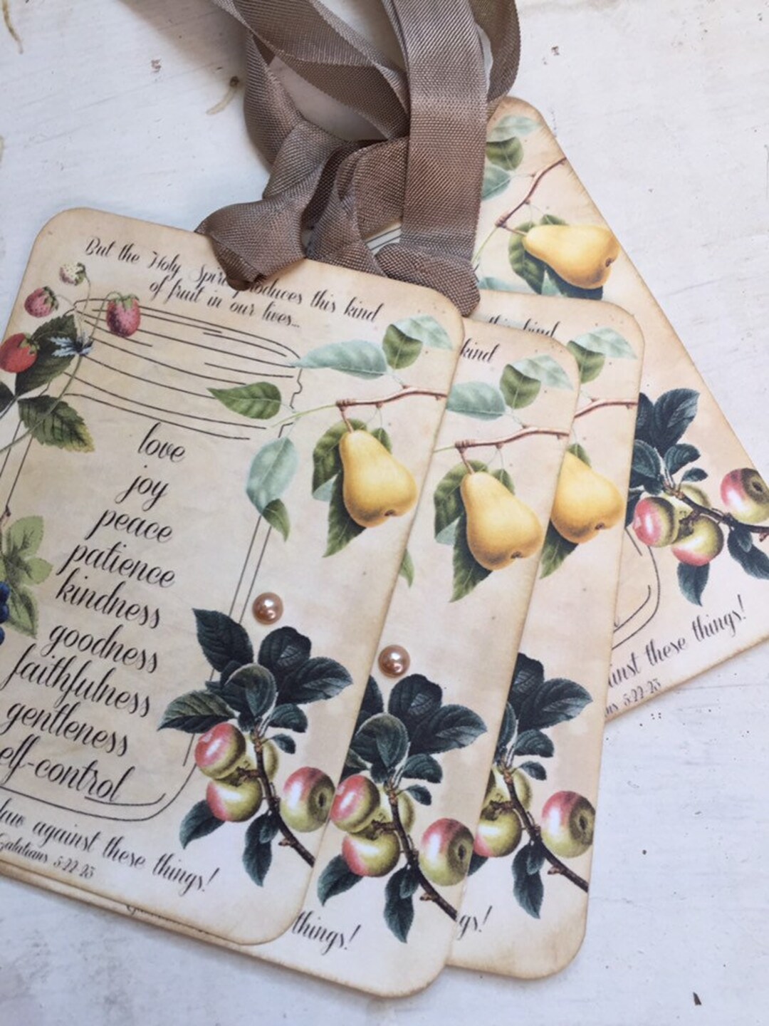 Fruits of the Spirit Gift Tags: Christian Scripture Shabby Bookmarks ...