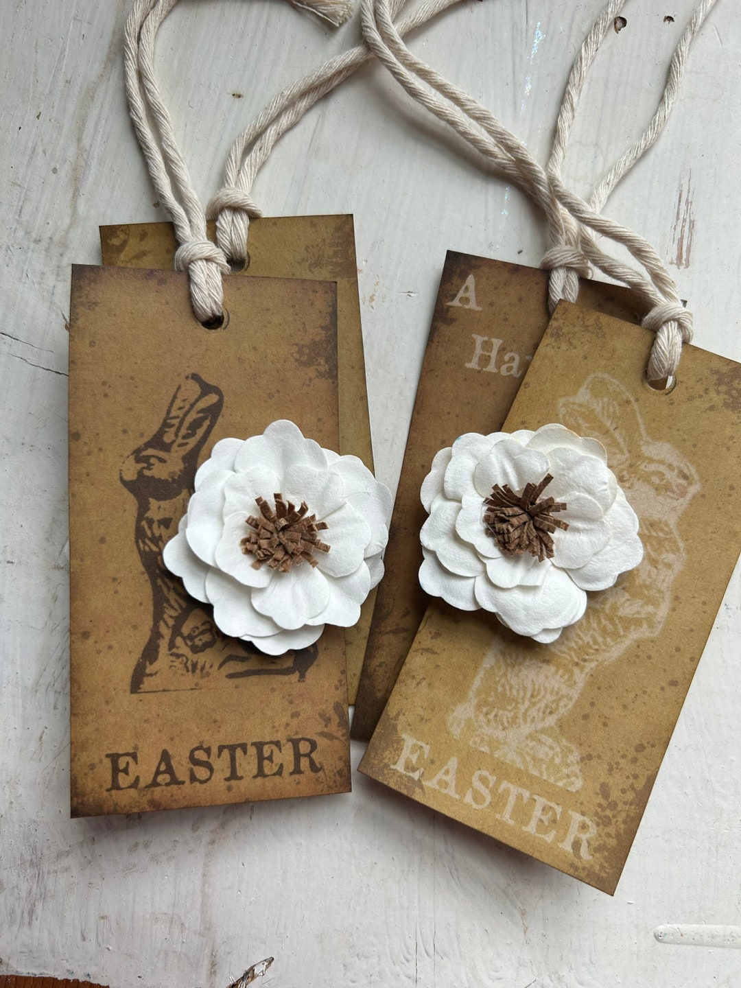 EASTER Rabbit Gift Tags Brown and White Sepia Easter Spring Decor ...