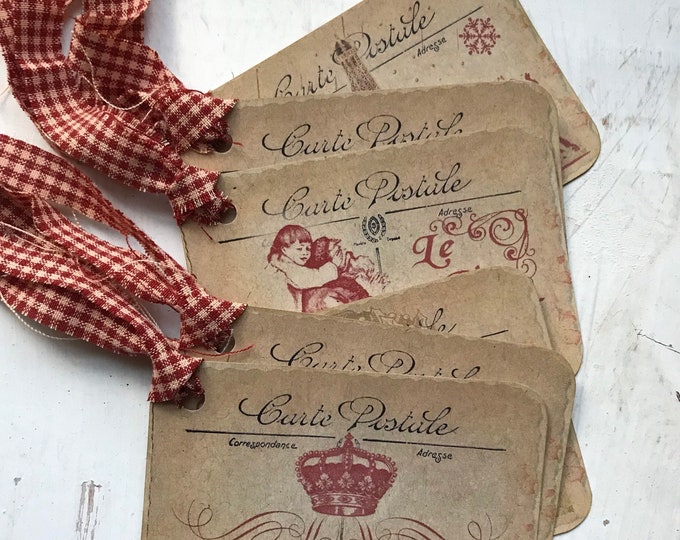 French Christmas Gift Tags, Vintage Postcard Style, Set of 6 - Etsy