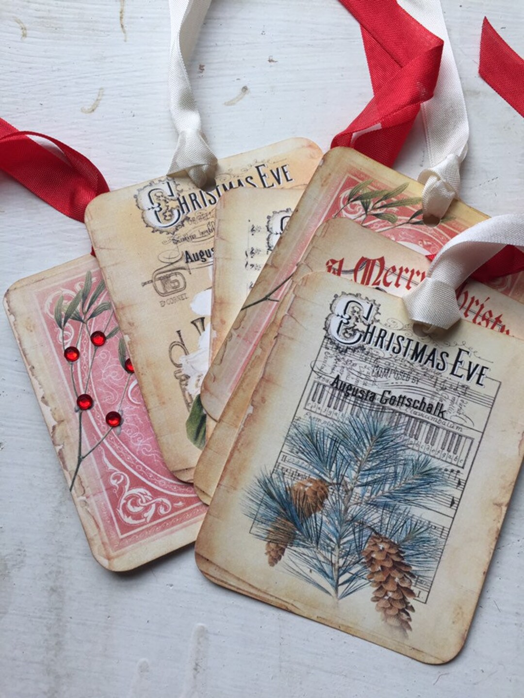 Christmas Holiday Gift Tags Sheet Music Poinsettia Holiday Greens Gift ...