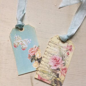French Country Gift Tags: Floral Bluebird Music Sheet Tags, Set of 10 ...