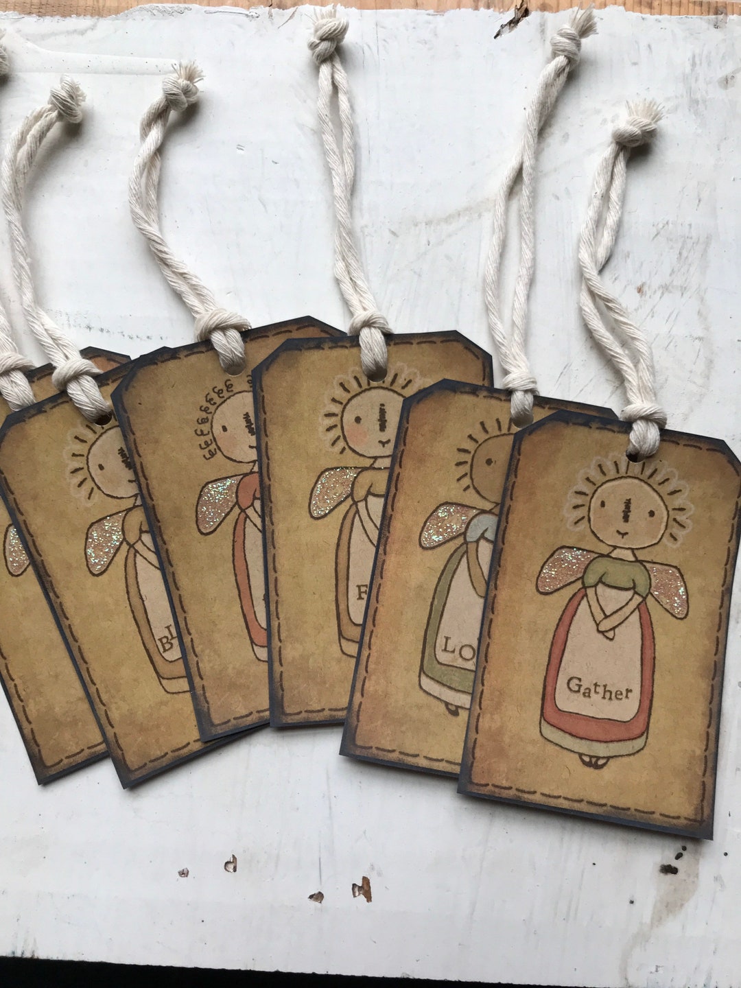 Gift Tags Assorted Primitive Angels Tags Distressed Tags Faith Blessed ...
