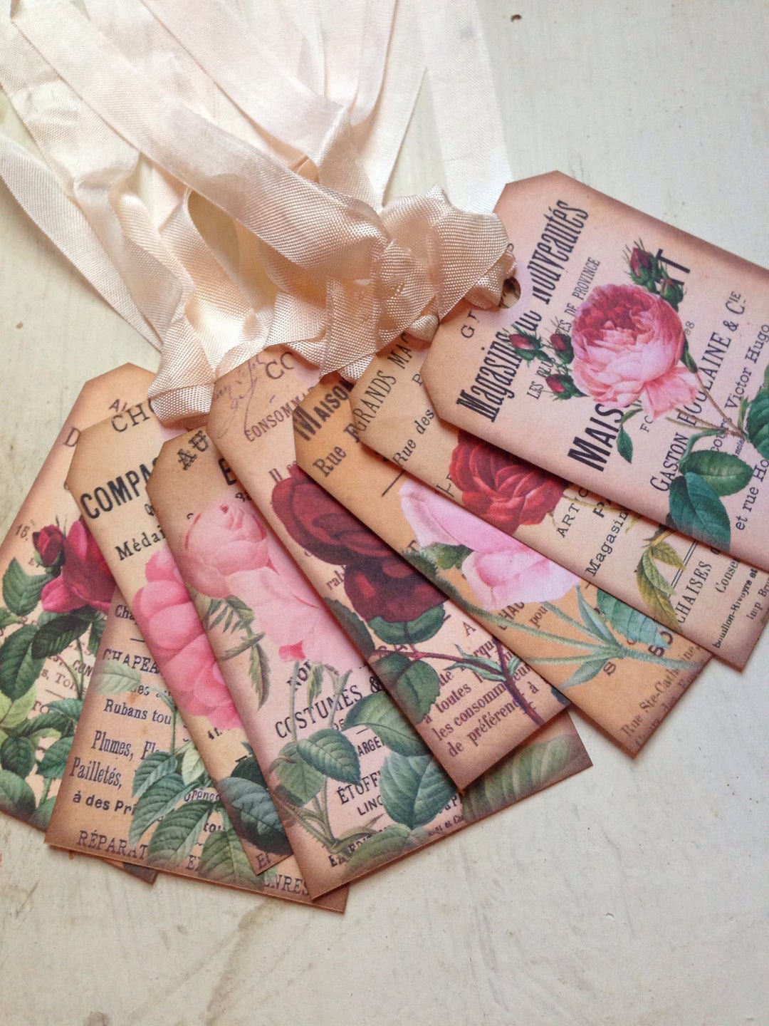 Gift Tags French Rose Advertisement Tags French Style Vintage Roses ...