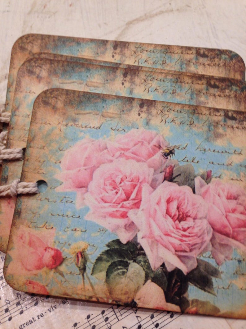 Gift Tags Pink French Country Floral Tags Pink Shabby Roses - Etsy