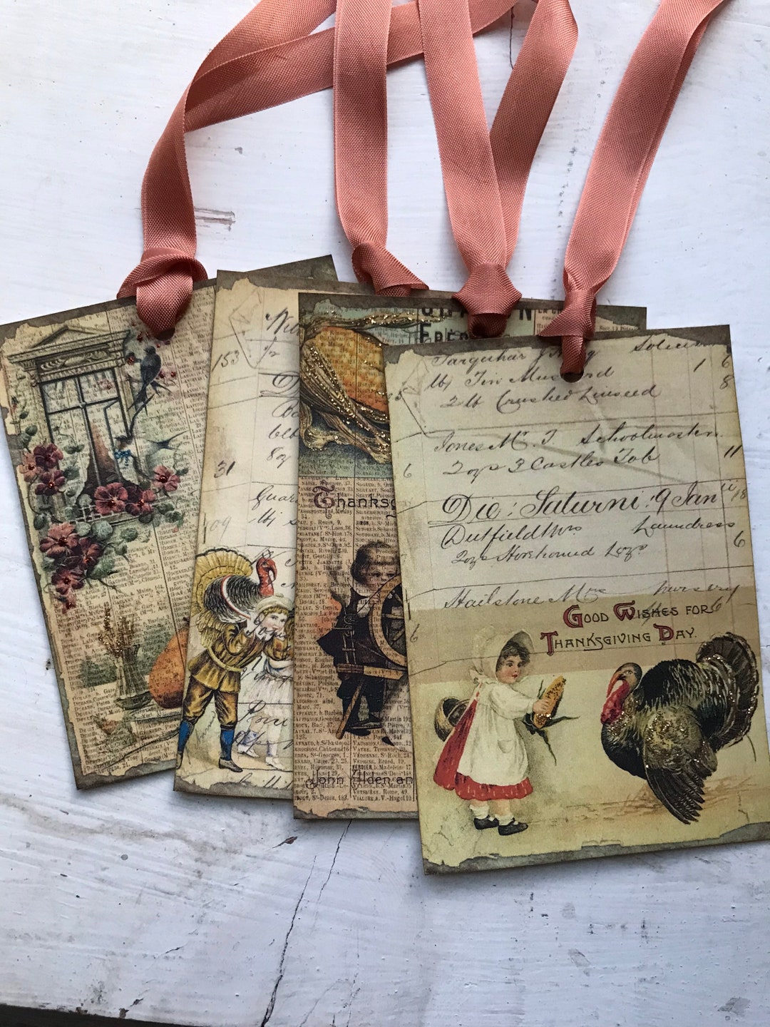 Fall Harvest Gift Tags: Vintage-style, Handmade Set of 4 - Etsy