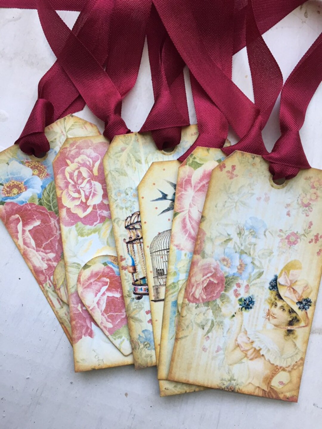 Shabby Old Roses Hang Tags, Love Birds Goodie Tags, Heart Favor Tags ...