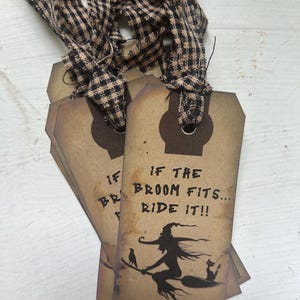 Halloween Gift Tags Primitive Witches Broom Ride It Set of 6 - Etsy