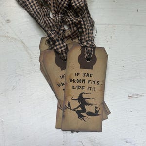 Halloween Gift Tags Primitive Witches Broom Ride It Set of 6 - Etsy