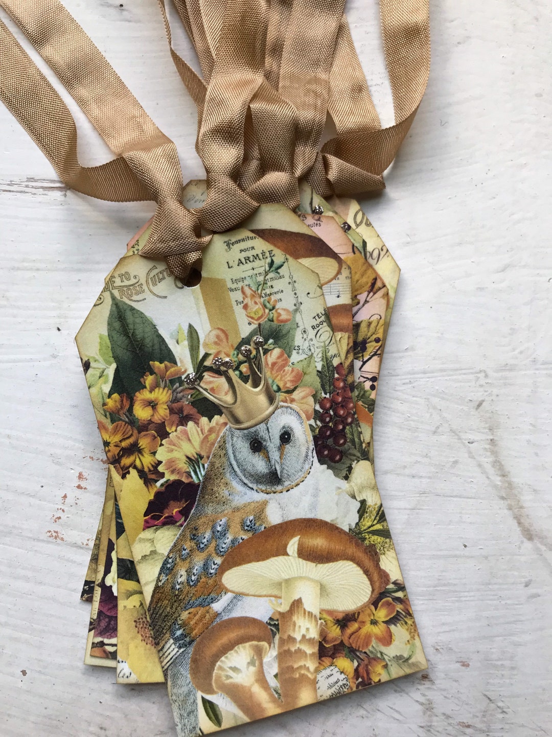 Vintage Owl Gift Tags: Fall Floral French Script, Set of 6 - Etsy